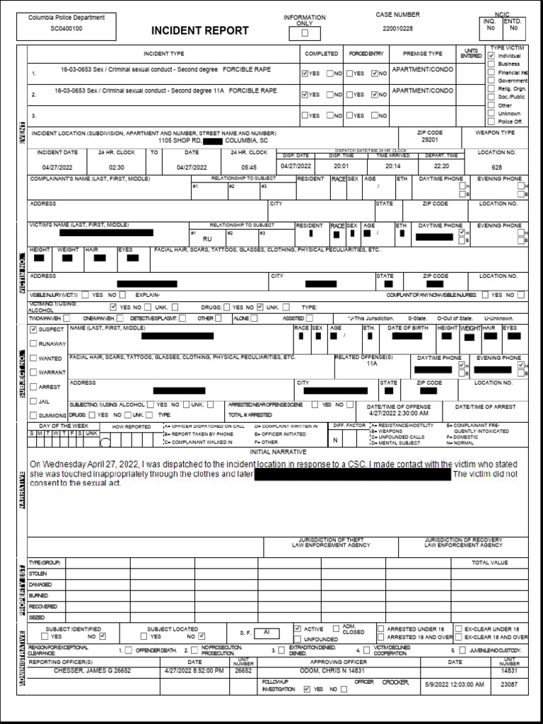 Initial Redacted Incident Report | PDF | Public Law | Crimes