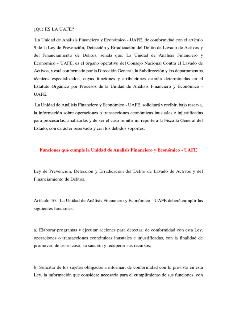 UAFE: Funciones y Creación en Ecuador | PDF | Lavado de dinero ...