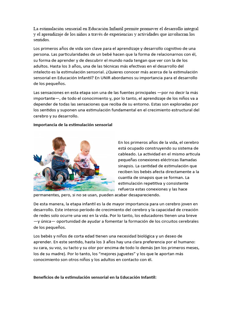 Estimulación Sensorial en Educación Infantil | PDF | Aprendizaje ...