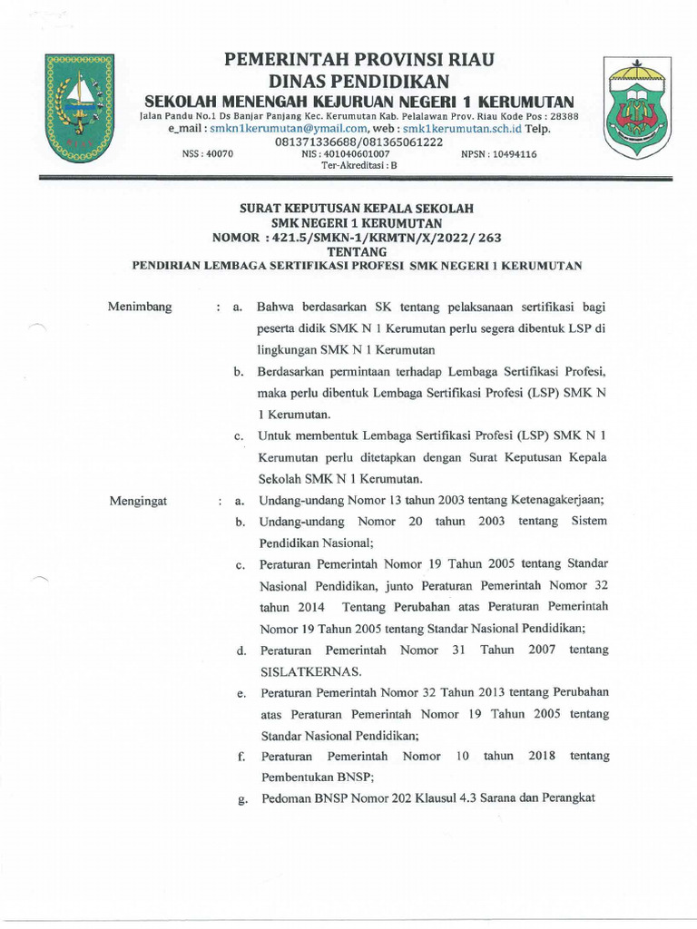 SK Pendirian LSP | PDF