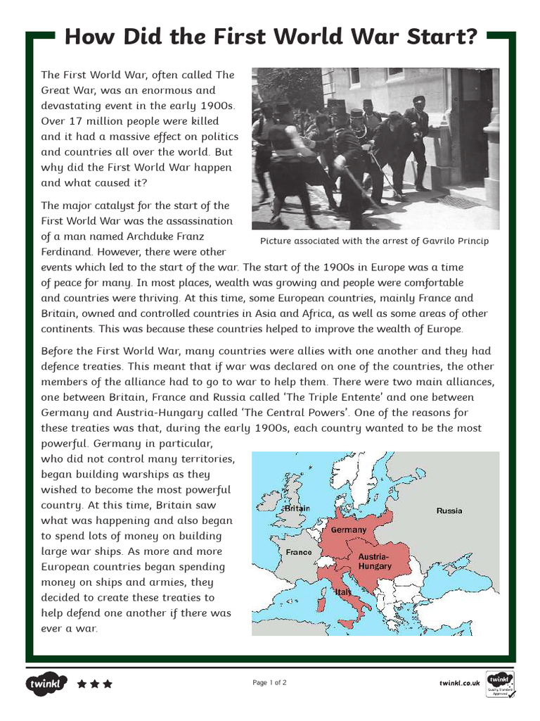 t2 H 5310 How Did The First World War Start Differentiated Reading ...