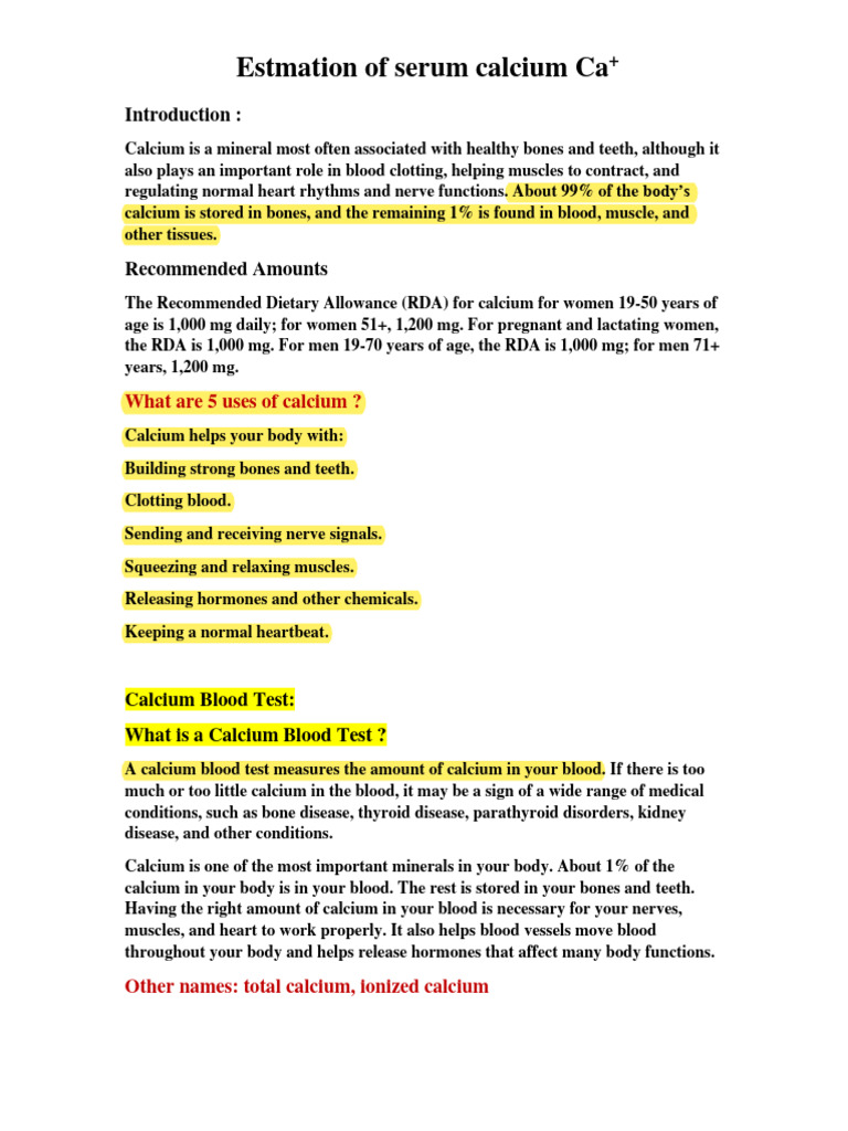 Calcium Blood Test Overview and Uses | PDF | Calcium In Biology ...
