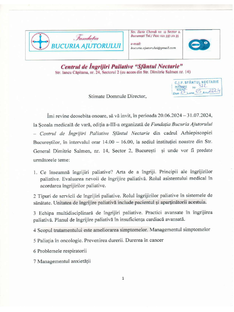 Invitatie Scoala medicala de vara 2024 | PDF