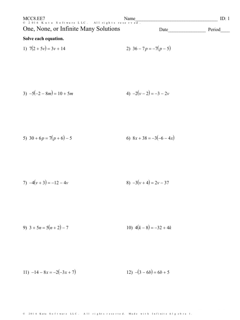 Practice One Solution No Solution and Ims | PDF | Equations ...