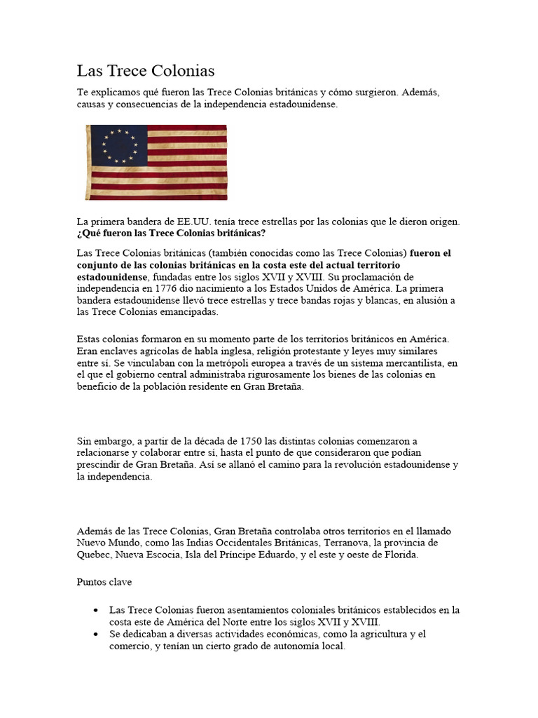 Historia y Surgimiento de las Trece Colonias | PDF | Trece colonias ...