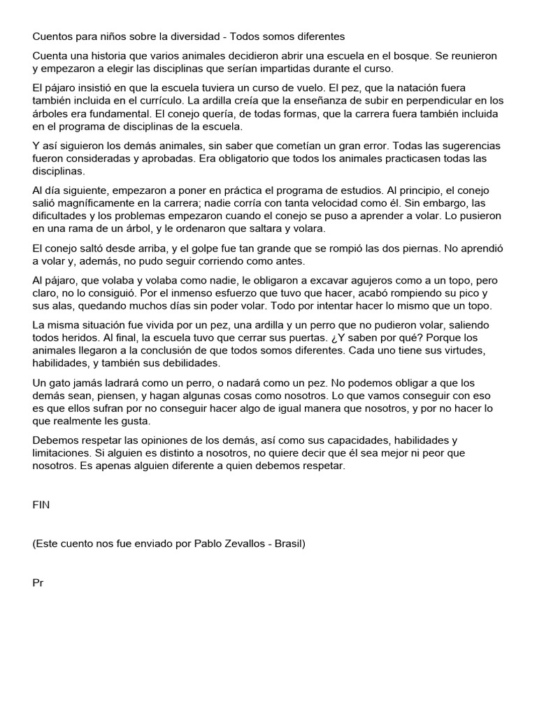 Cuentos Para Niños Sobre La Diversidad Pdf