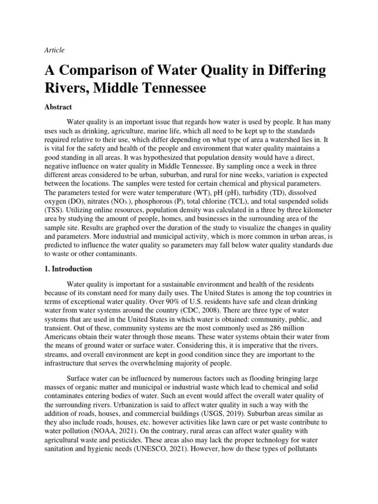 Water Quality Comparison in TN Rivers | PDF | Water Quality | Water ...