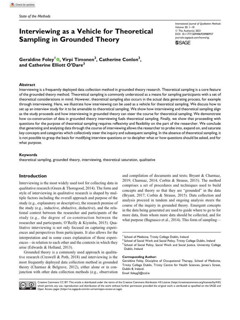Foley Et Al 2021 Interviewing As A Vehicle For Theoretical Sampling in ...