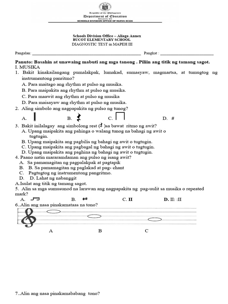 Diagnostic Test Iii-Mapeh | PDF