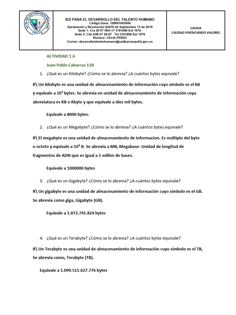 INFORMATICA MEDIDAS (2) | PDF | Byte | Poco