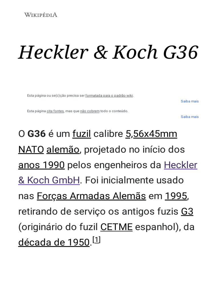 Heckler & Koch G36 - Wikipédia, A Enciclopédia Livre | PDF | Rifle | Balística
