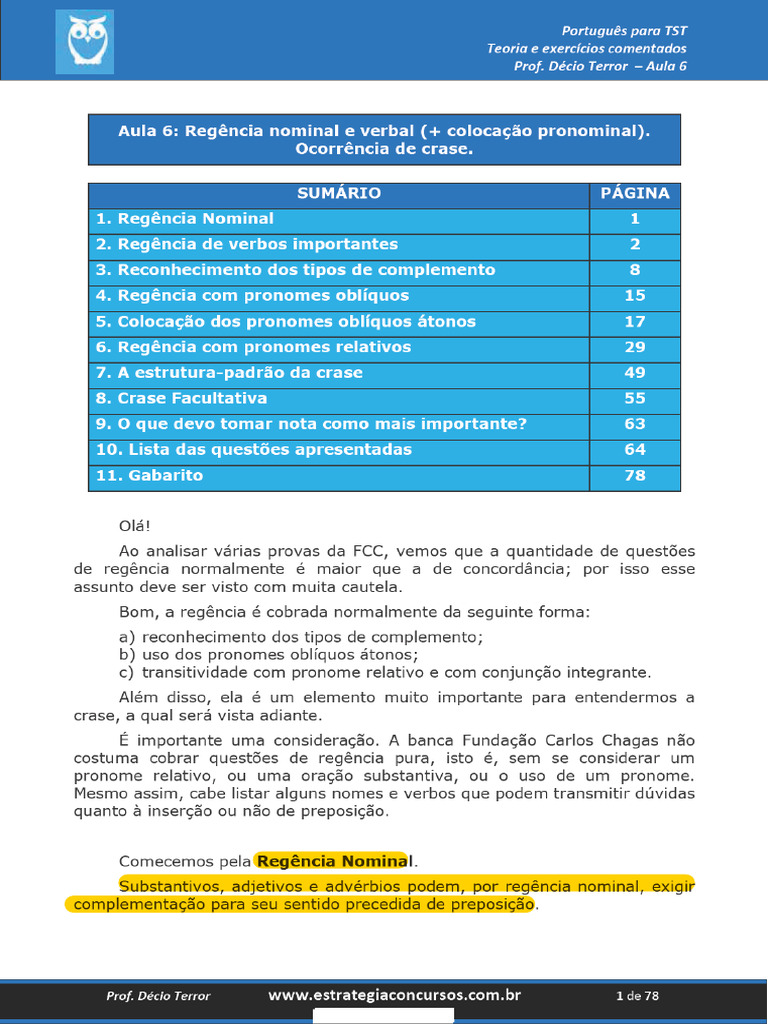 Aula 06 - Regencia-Crase - OKMP | PDF
