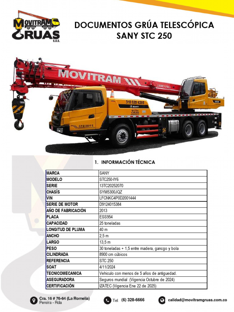 Sany STC 250 2024 - Documentación Grúa Telescópica | PDF