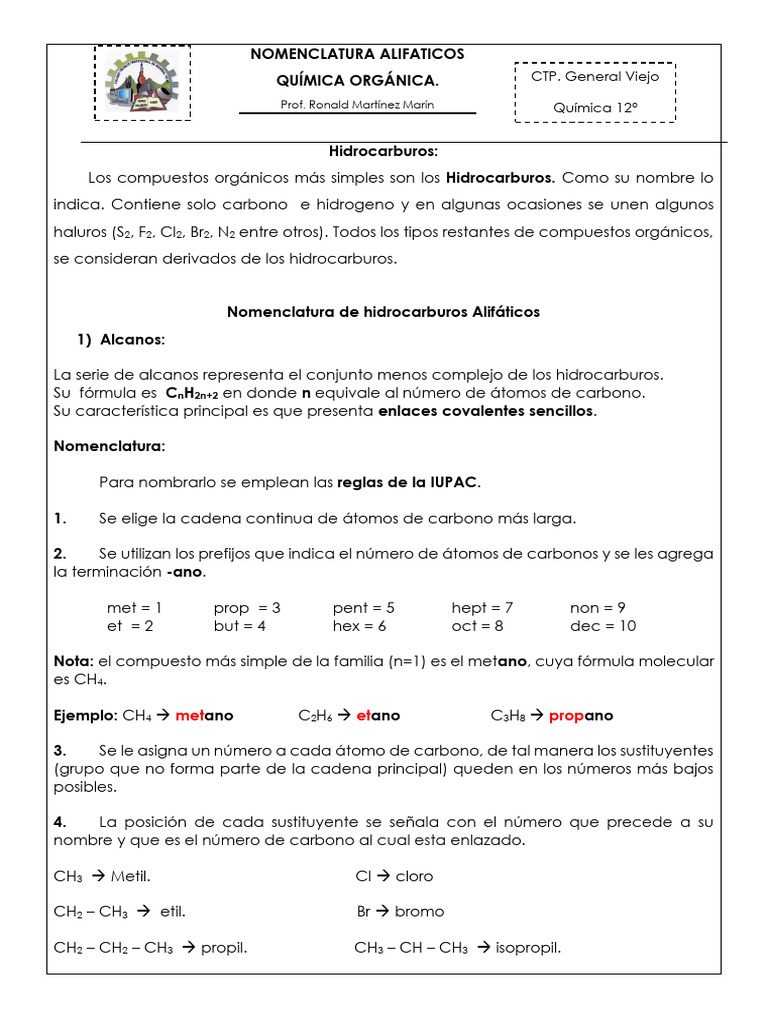 Nomenclatura de Hidrocarburos Alifáticos | PDF | Alqueno | Hidrocarburos