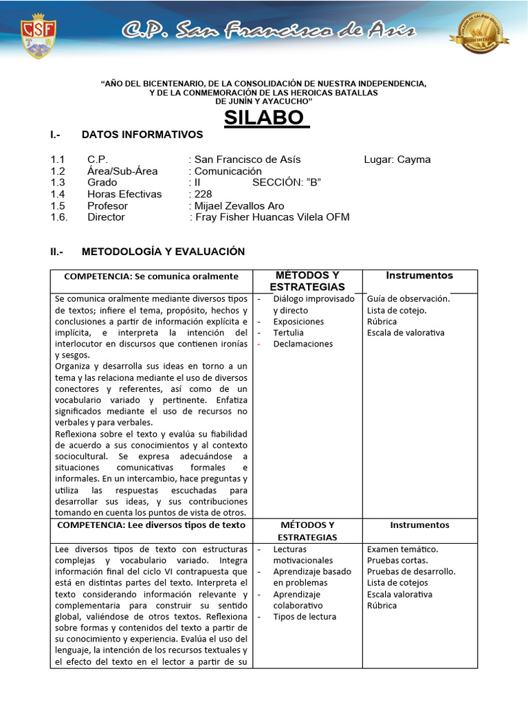 Sílabo 2do Sec. 2024 | PDF | Adverbio | Oración (Lingüística)