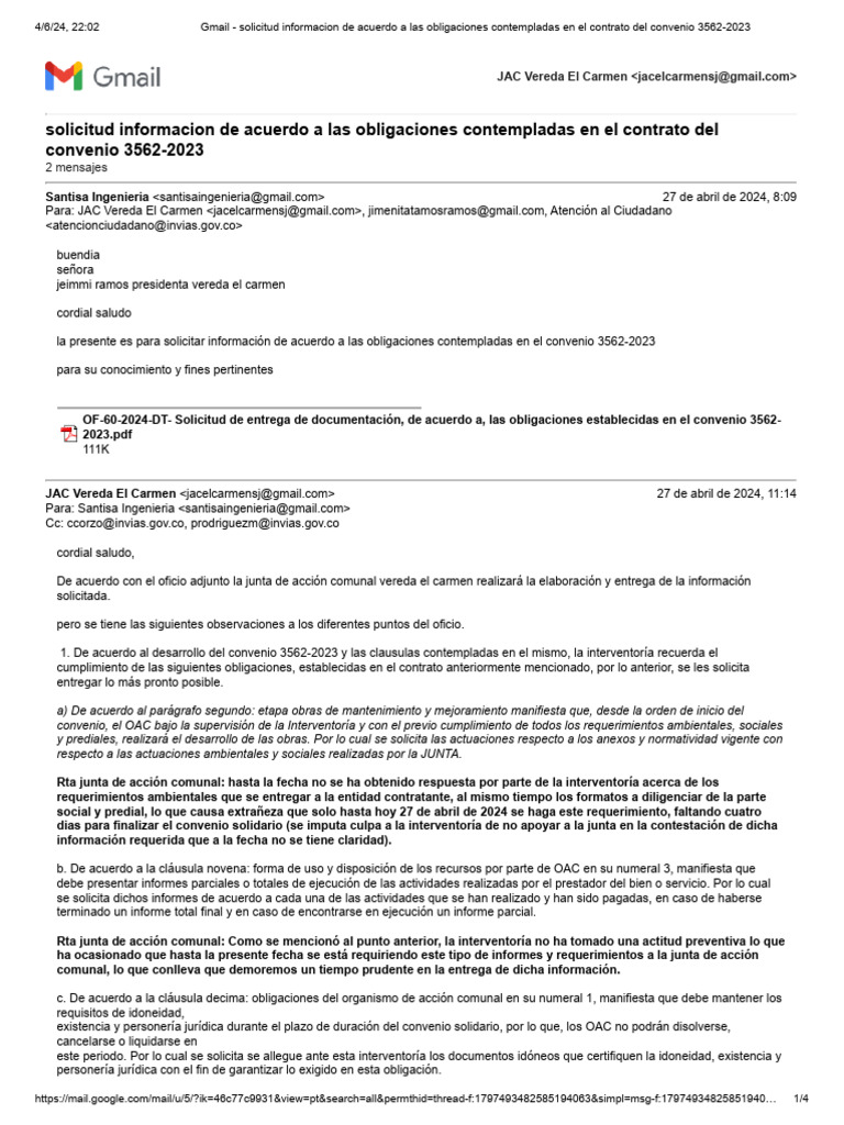 Gmail - solicitud informacion de acuerdo a las obligaciones ...