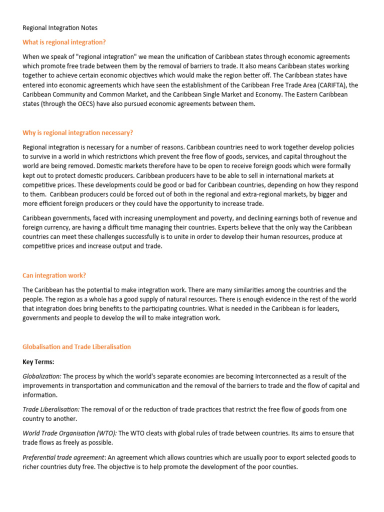 Regional Integration Handout | PDF | Free Trade | Regional Integration