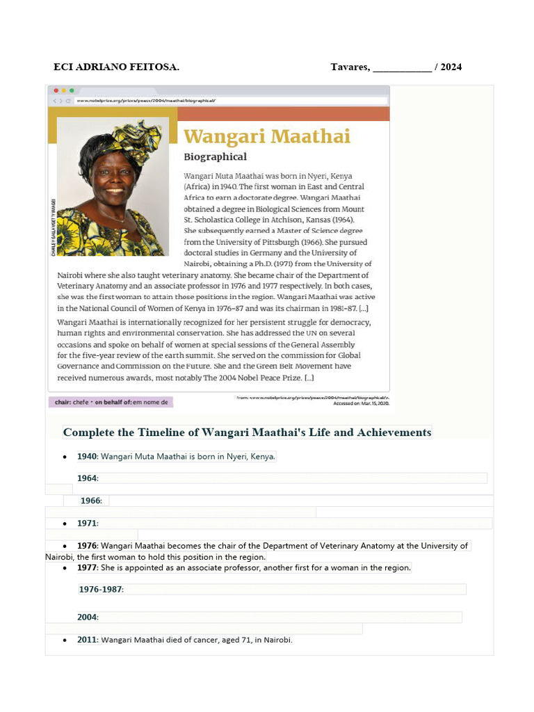 Wangari Maathai's Life Journey | PDF