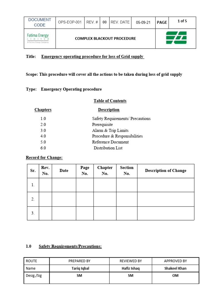 OPS-EOP-001 Complex Black Out Procedure | PDF | Electrical Grid ...
