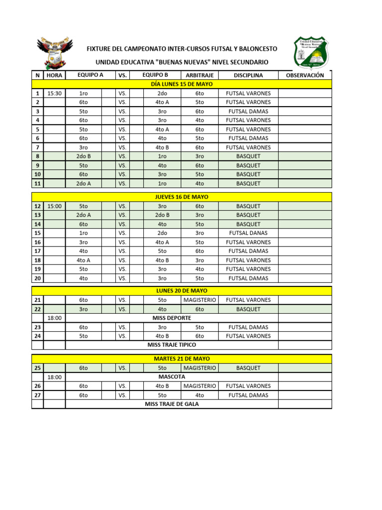 Fixture Inter Cursos | PDF