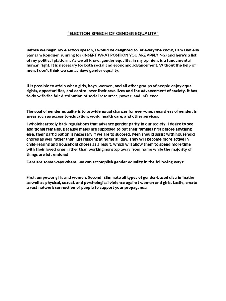 Election Speech of Gender Equality | PDF