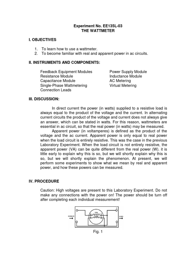 Expt 03 The Wattmeter | Download Free PDF | Ac Power | Capacitor