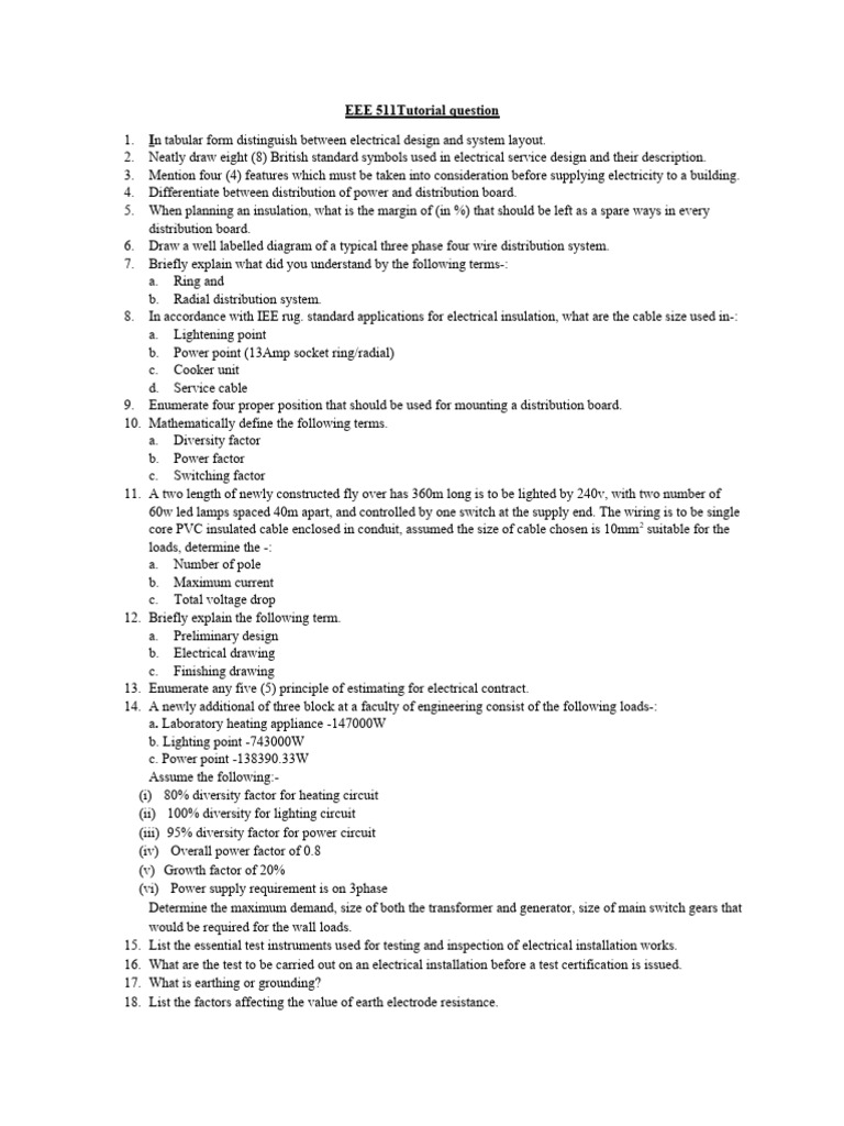Tutorial Question 511 | PDF | Electrical Wiring | Power (Physics)