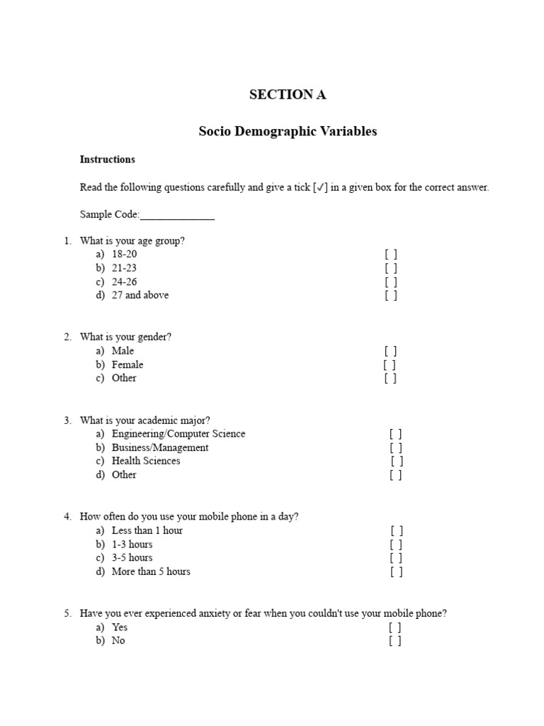 Socio Demographic Survey Questions | PDF