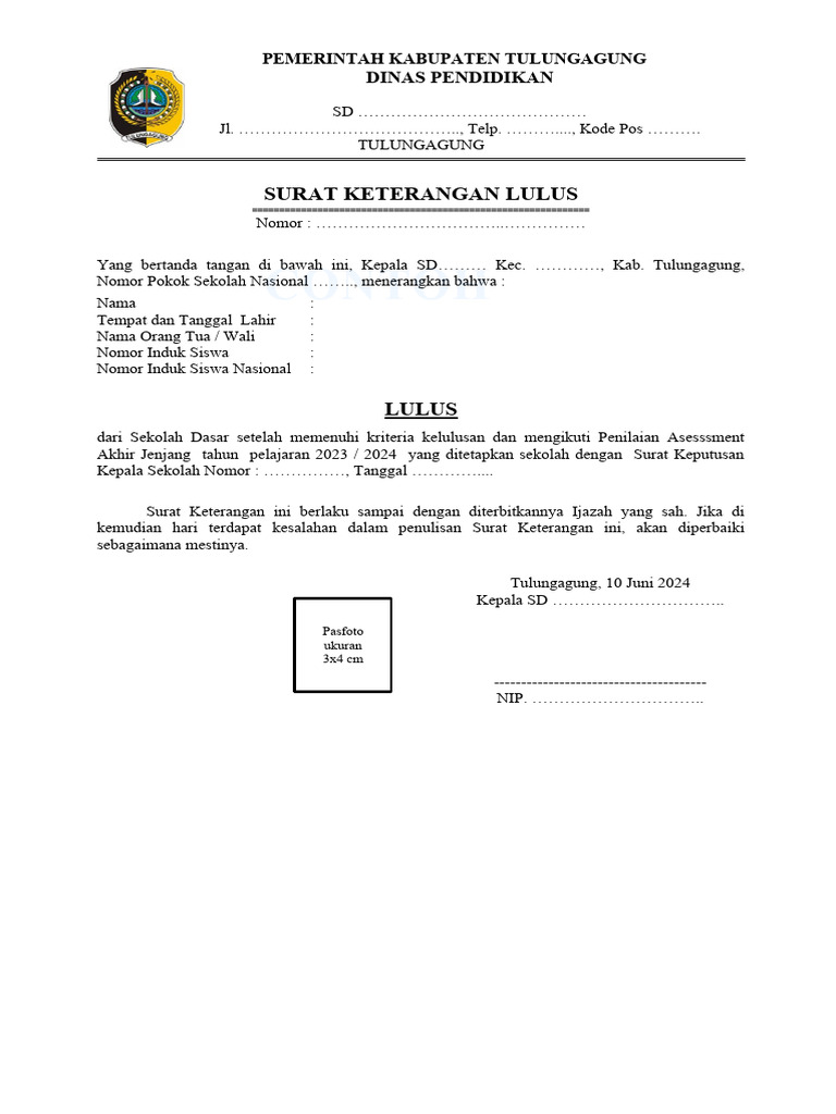 Contoh Surat Keterangan Lulus (SKL) SD 2023 - 2024 | PDF | Olahraga ...