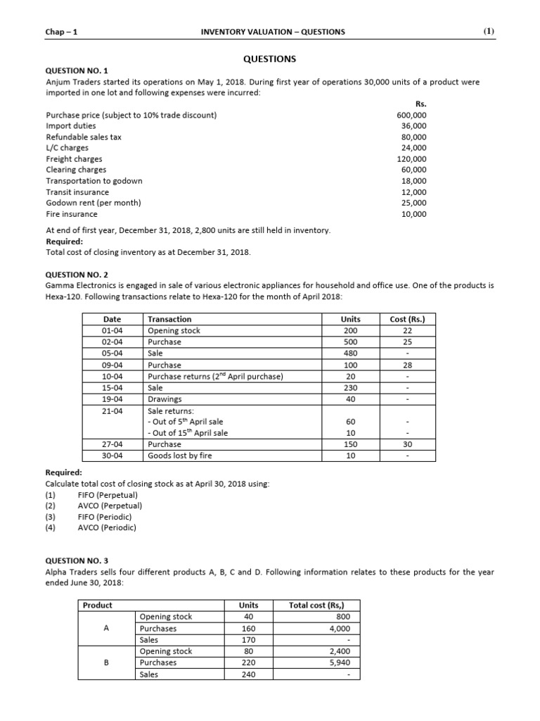 Chap 1 - Inventory Valuation | PDF | Inventory | Stocks
