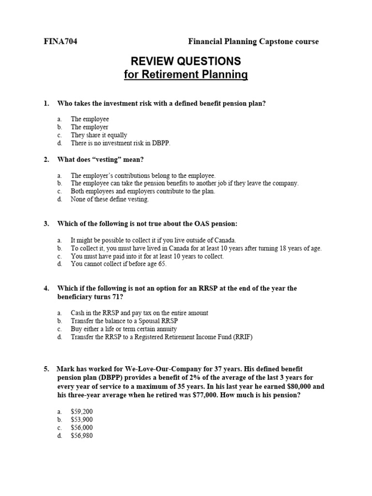 Retirement Review Questions - Questions ONLY | PDF | Pension | Defined ...
