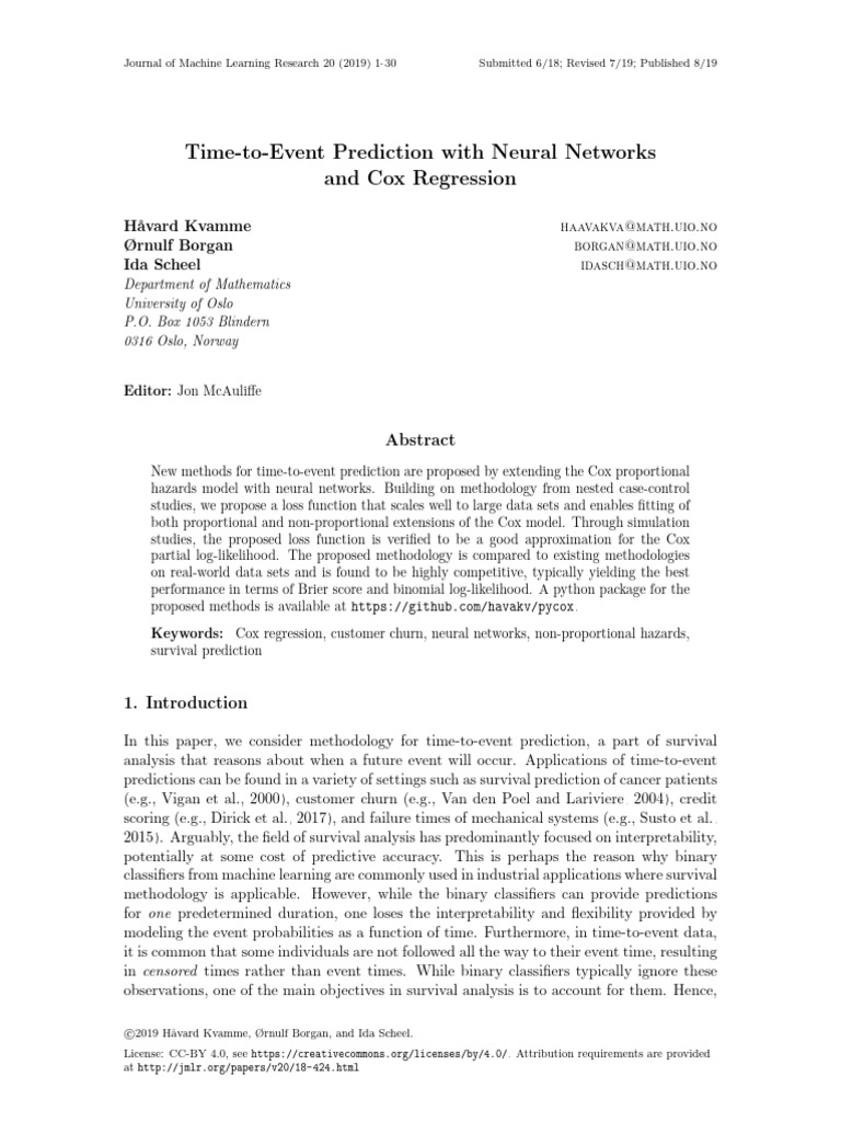Time-To-Event Prediction With Neural Networks and Cox Regression | PDF | Regression Analysis ...