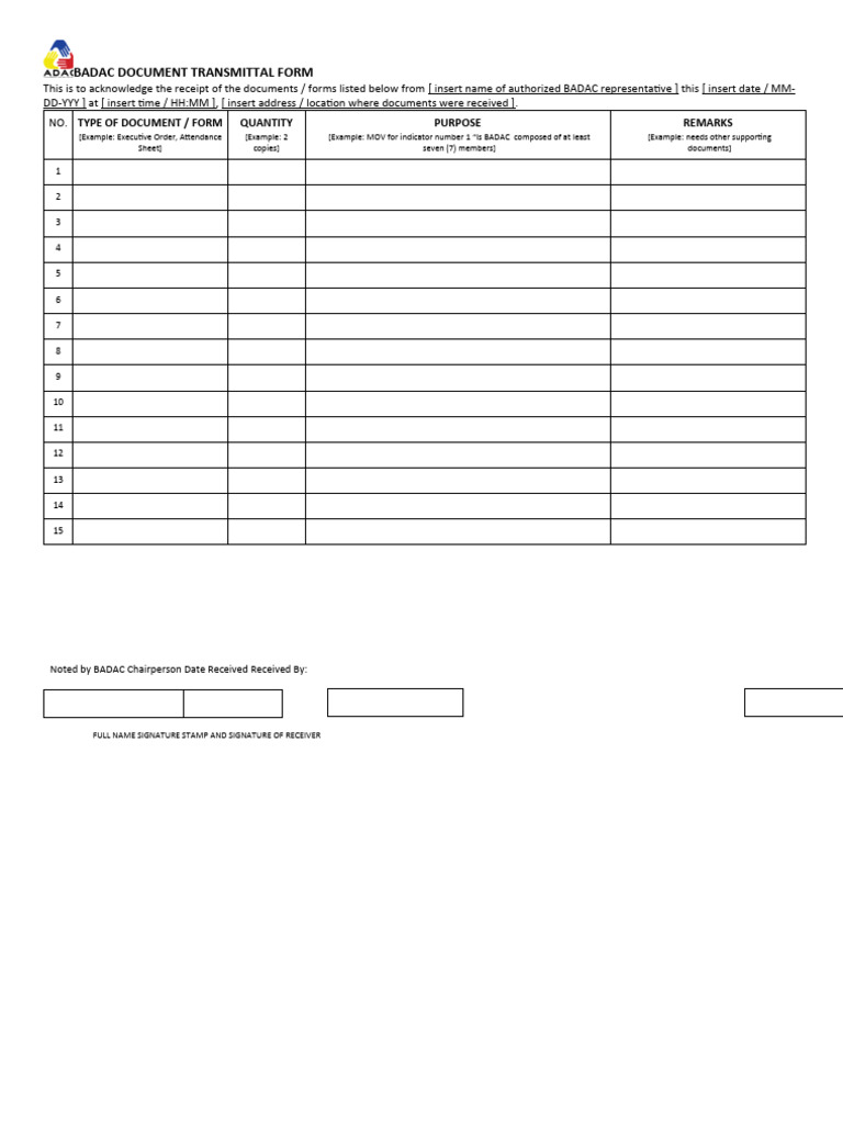 BADAC Document Transmittal Form | PDF