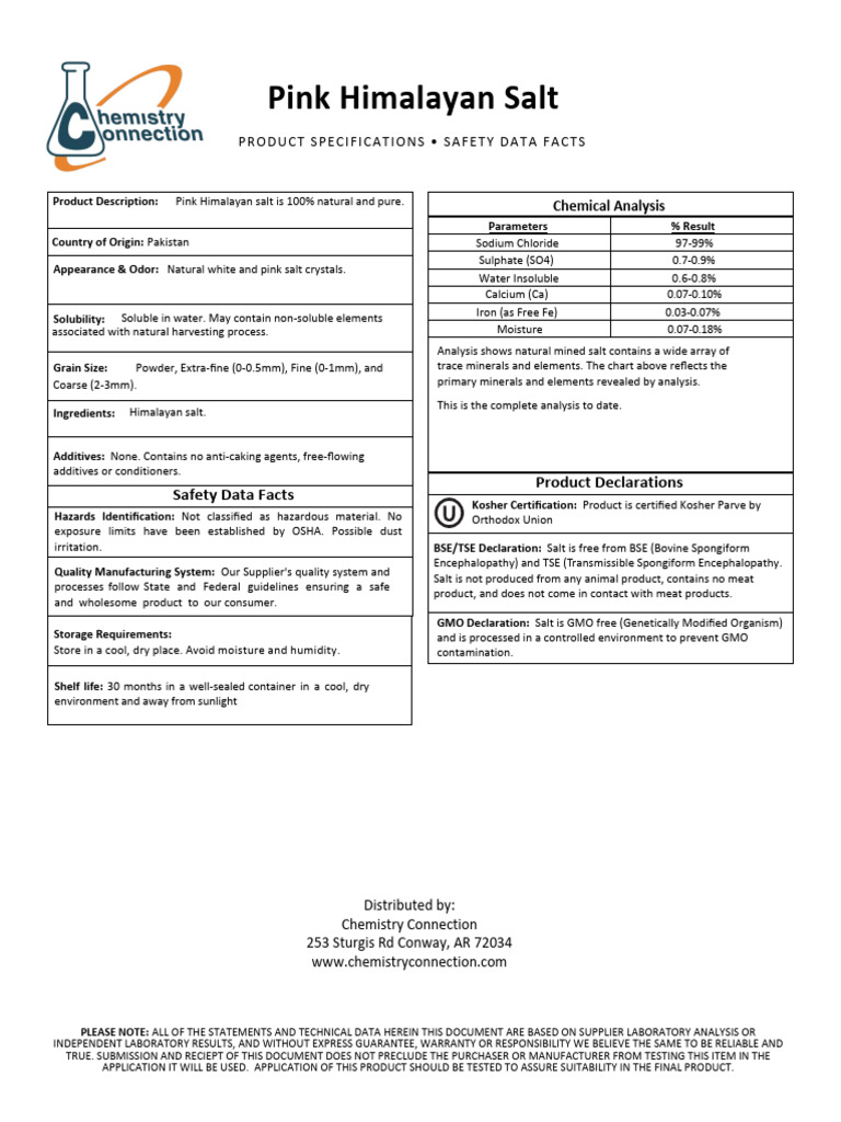 Pink Himalayan Salt SDS & TDS | PDF | Salt | Solubility