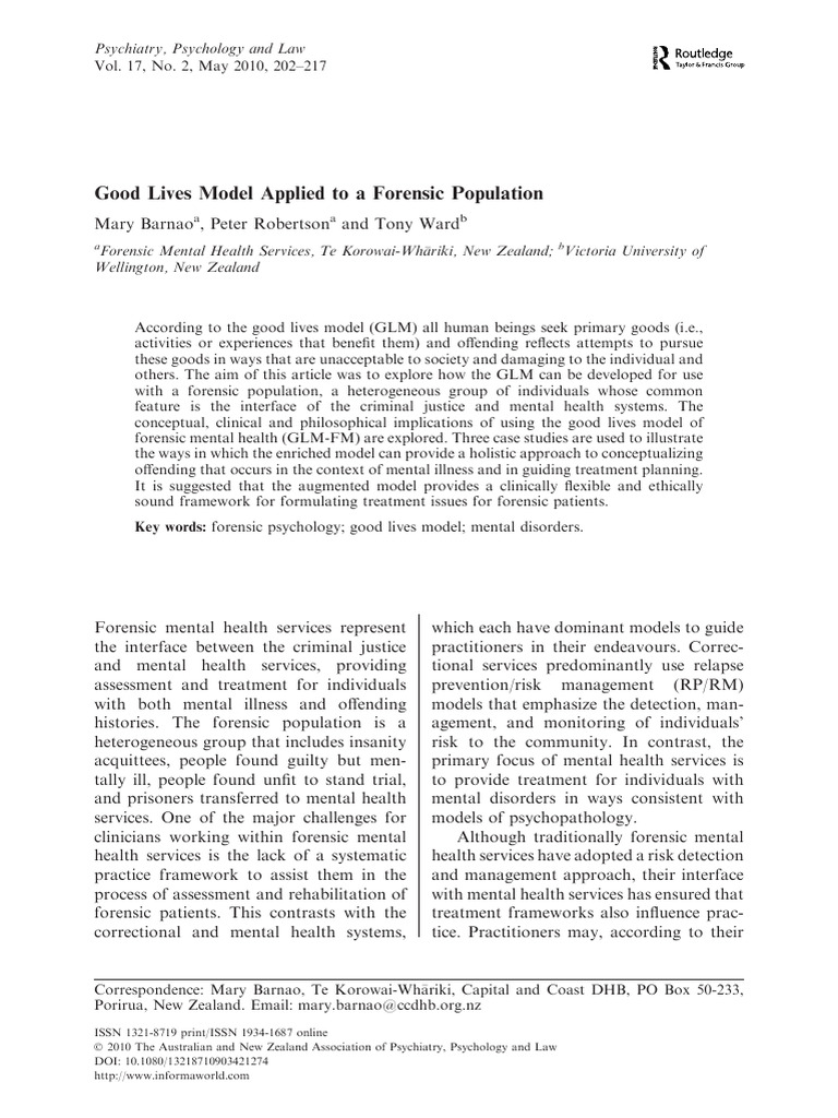 Barnaro - Et Al. - 2010 - Good Lives Model Applied To A Forensic ...