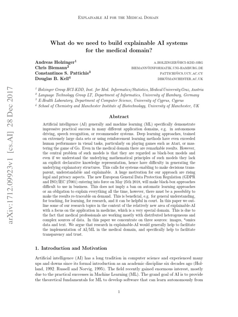 What Do We Need To Build Explainable AI Systems For The Medical Domain? | PDF | Deep Learning ...