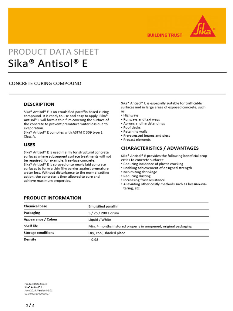 Sika Antisol e | PDF | Concrete | Water