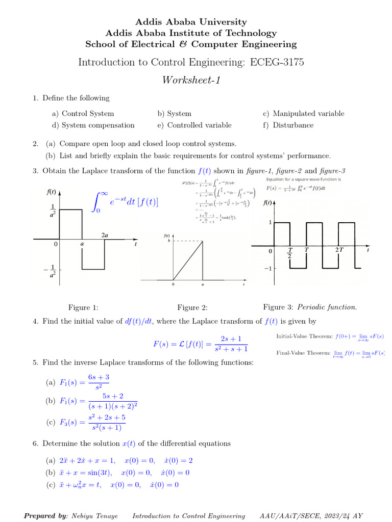 Control Engineering Worksheet ECEG-3175 | PDF | Science & Mathematics ...