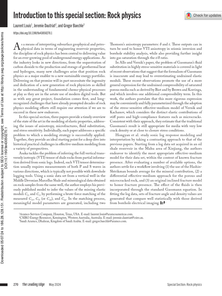 Louis Et Al 2024 Introduction To This Special Section Rock Physics | PDF | Elasticity (Physics ...