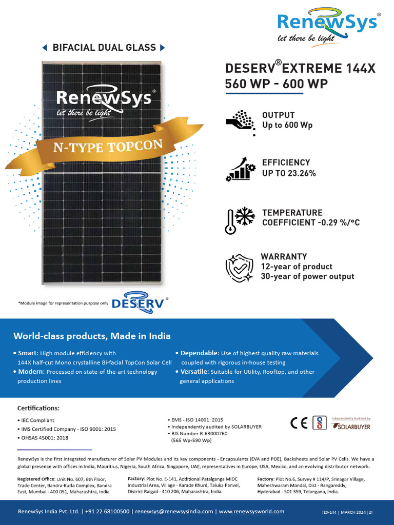 PV Module_RenewSys DESERV Extreme 144-TopCon_Bifacial GG | Download ...