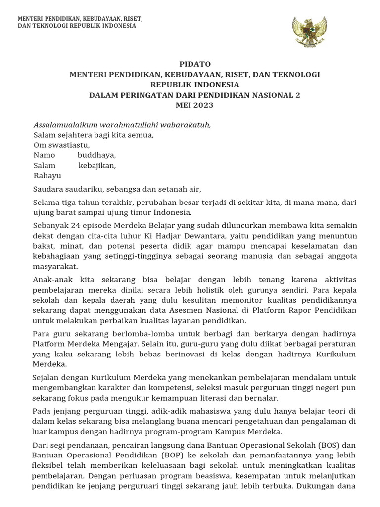 Pidato Menteri Pendidikan 2023: Merdeka Belajar | PDF | Ilmu Sosial