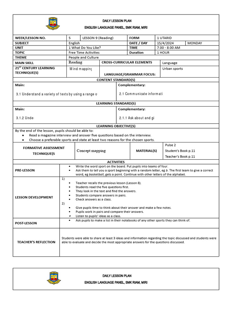 Lesson Plan Week 6 ERPH 5 | PDF | Question | Lesson Plan
