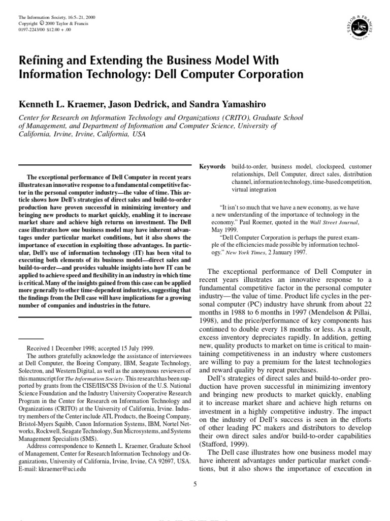 DELL Business Model Kraemer | PDF | Dell | Personal Computers