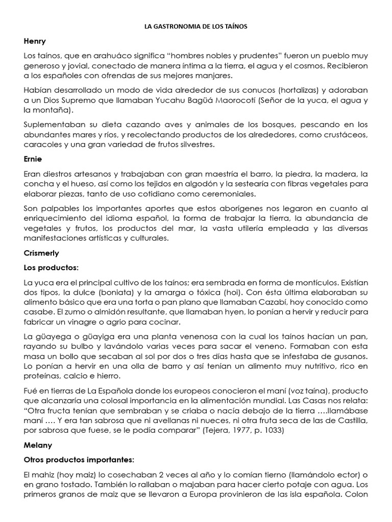 La Gastronomia de Los Taínos | PDF | Batata | Parilla