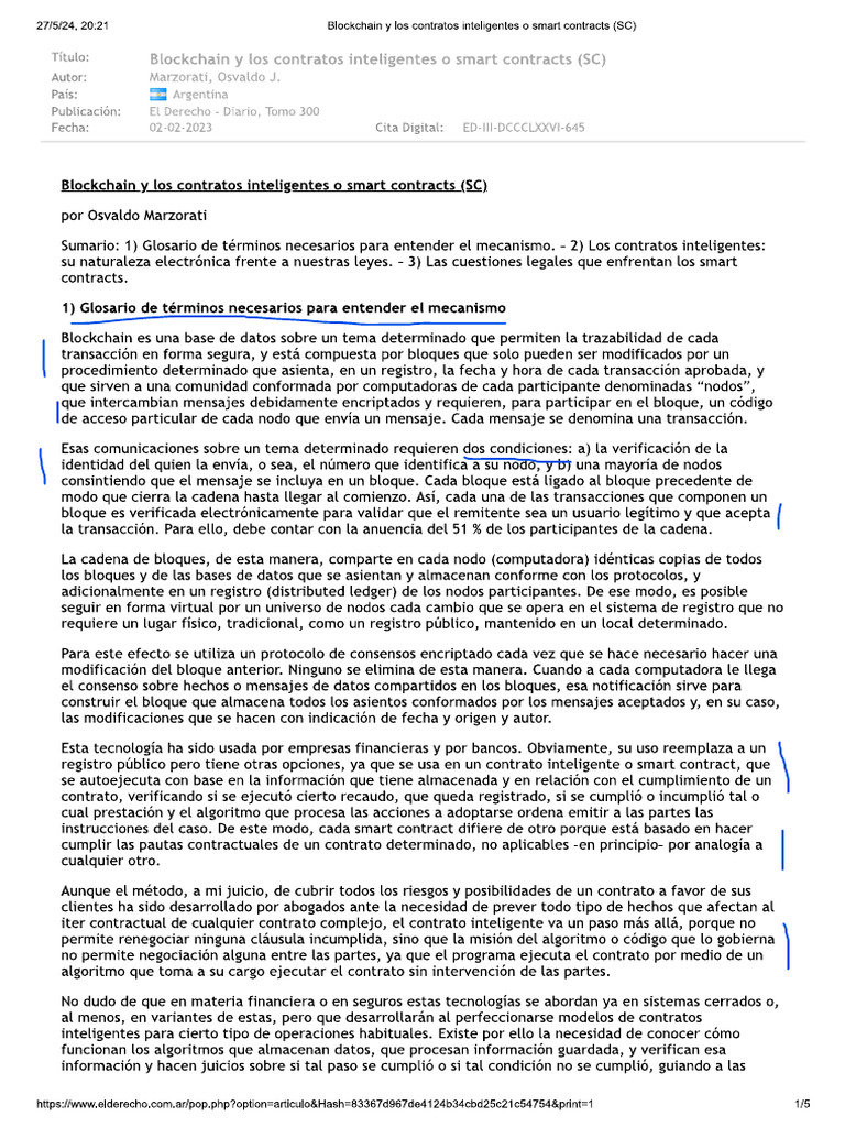 Blockchain y Los Contratos Inteligentes o Smart Contracts | PDF