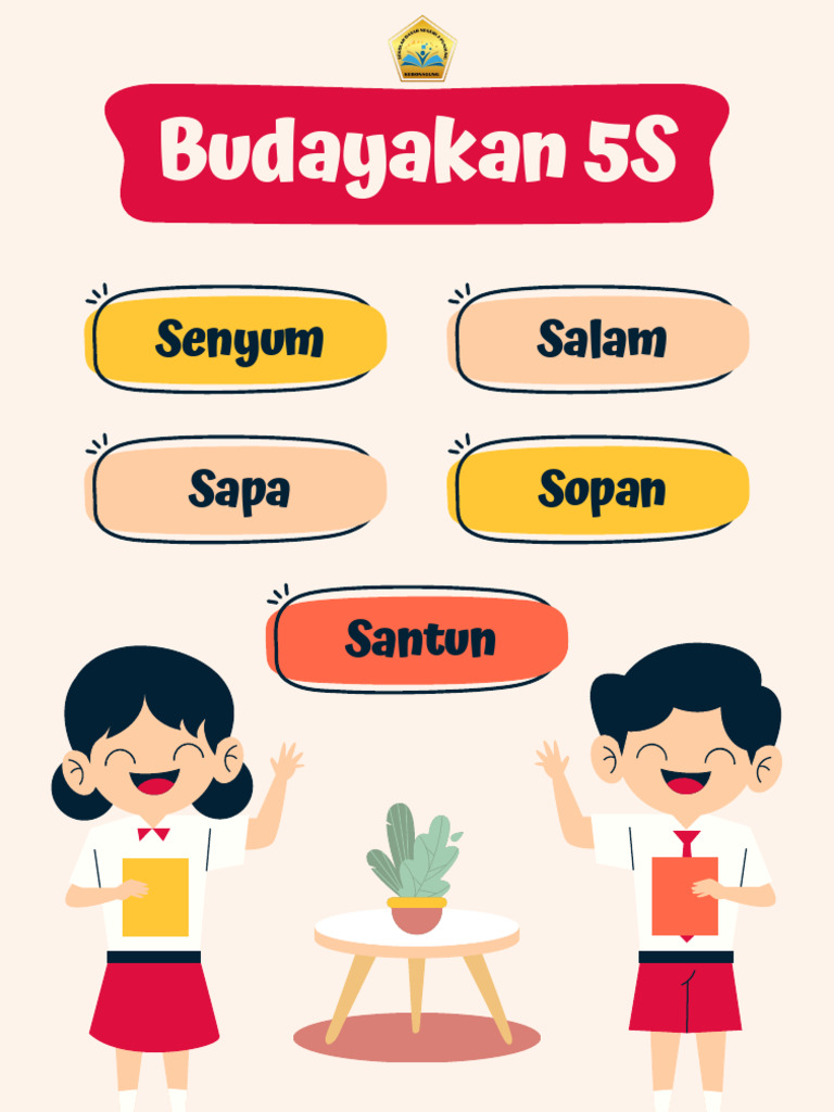 Merah Krem Warna-Warni Ilustrasi Budayakan 5S Poster Ruang Kelas | PDF