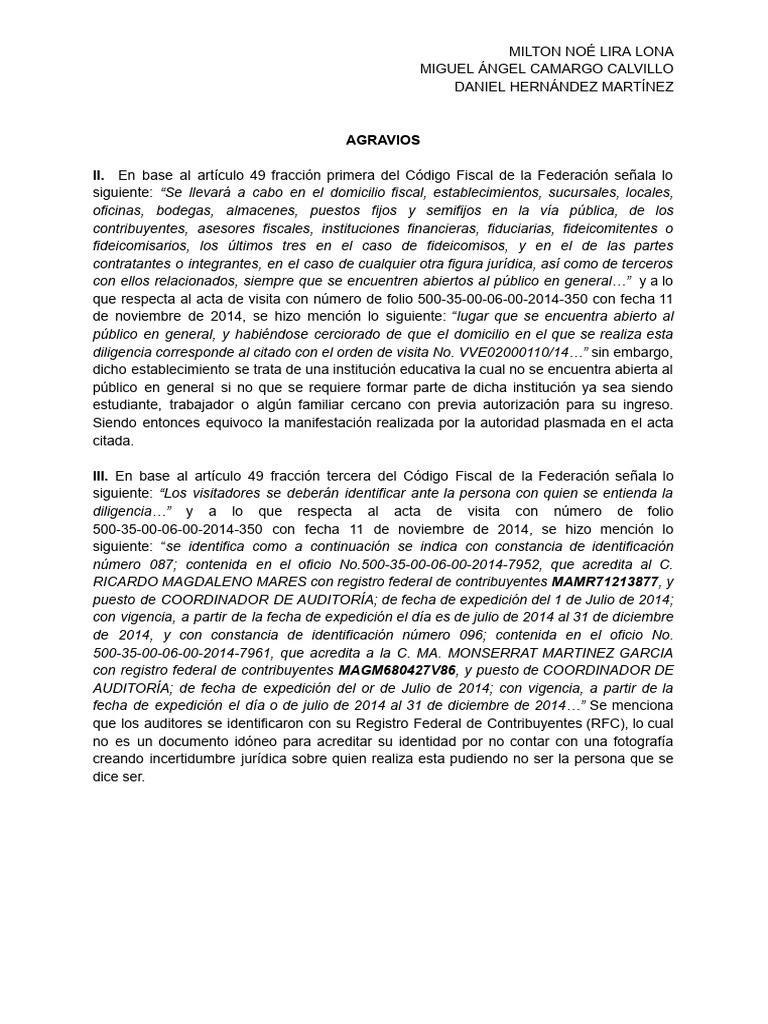 Agravios en Diligencias Fiscales | PDF