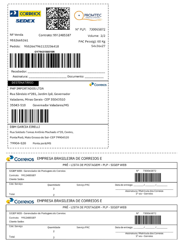 Etiqueta - Correios | PDF