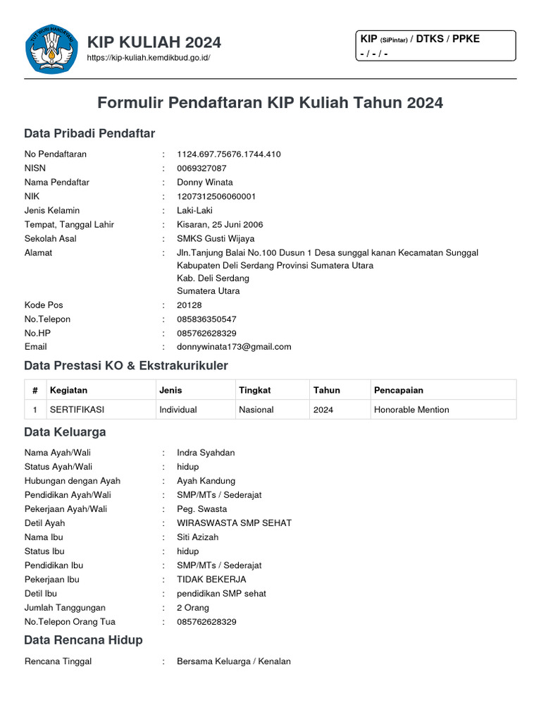 Pendaftaran Kip Kuliah 2024 Donny Winata Pdf
