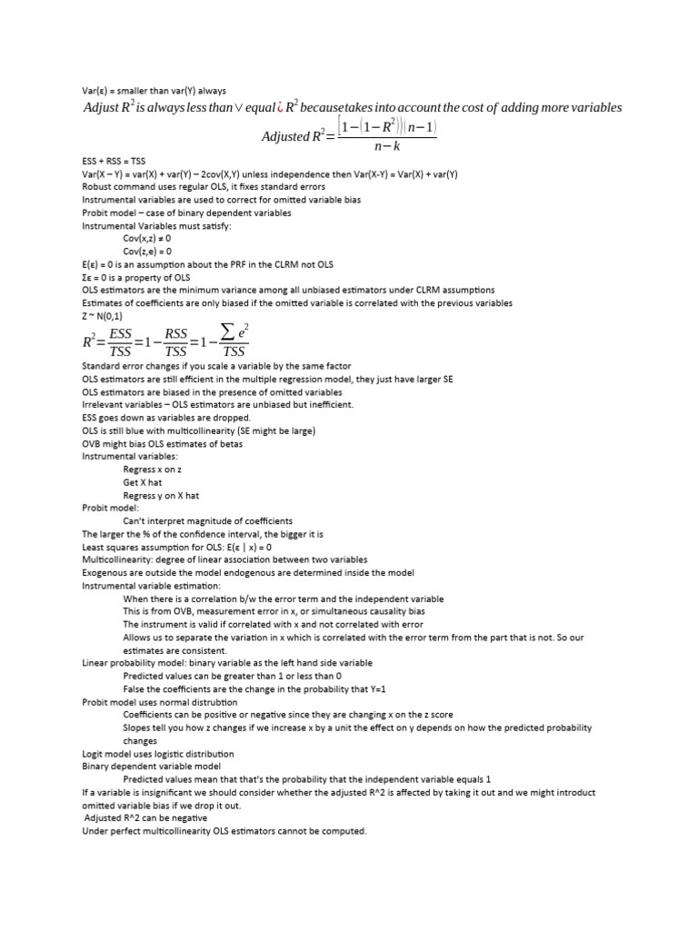 Econ 339 Final Cheat Sheet | PDF | Ordinary Least Squares | Coefficient ...